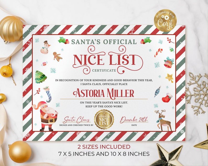 Santa Claus Official Nice List Certificate EDITABLE Elf Nice - Etsy