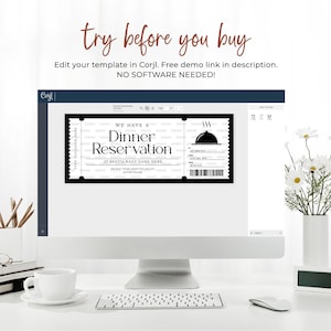 Dinner Date Gift Voucher EDITABLE, Dinner Reservation Ticket, Dinner ...