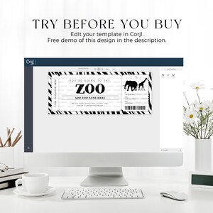 Zoo Trip Ticket Voucher EDITABLE Zoo Gift Certificate - Etsy