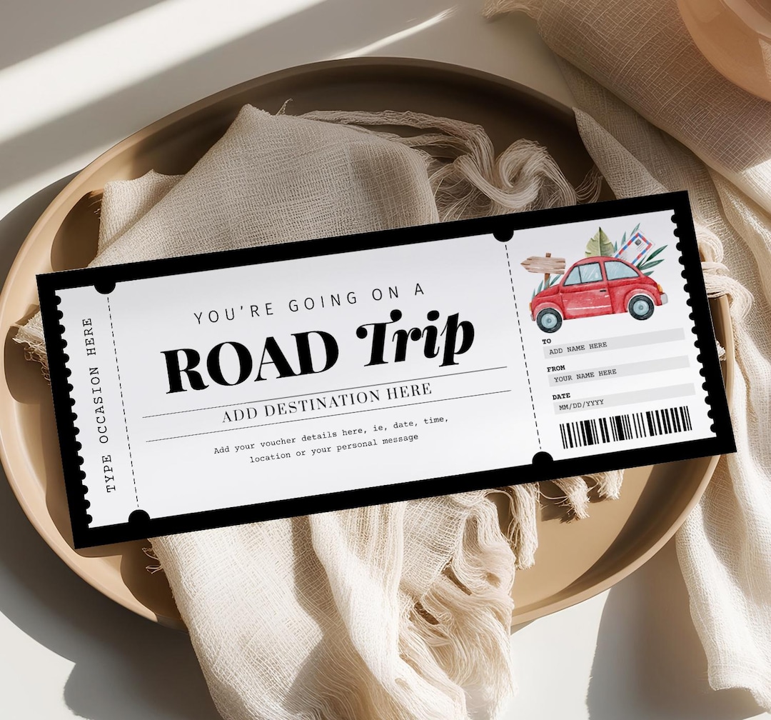 Road Trip Gift Ticket EDITABLE, Road Trip Invitation, Surprise Weekend ...