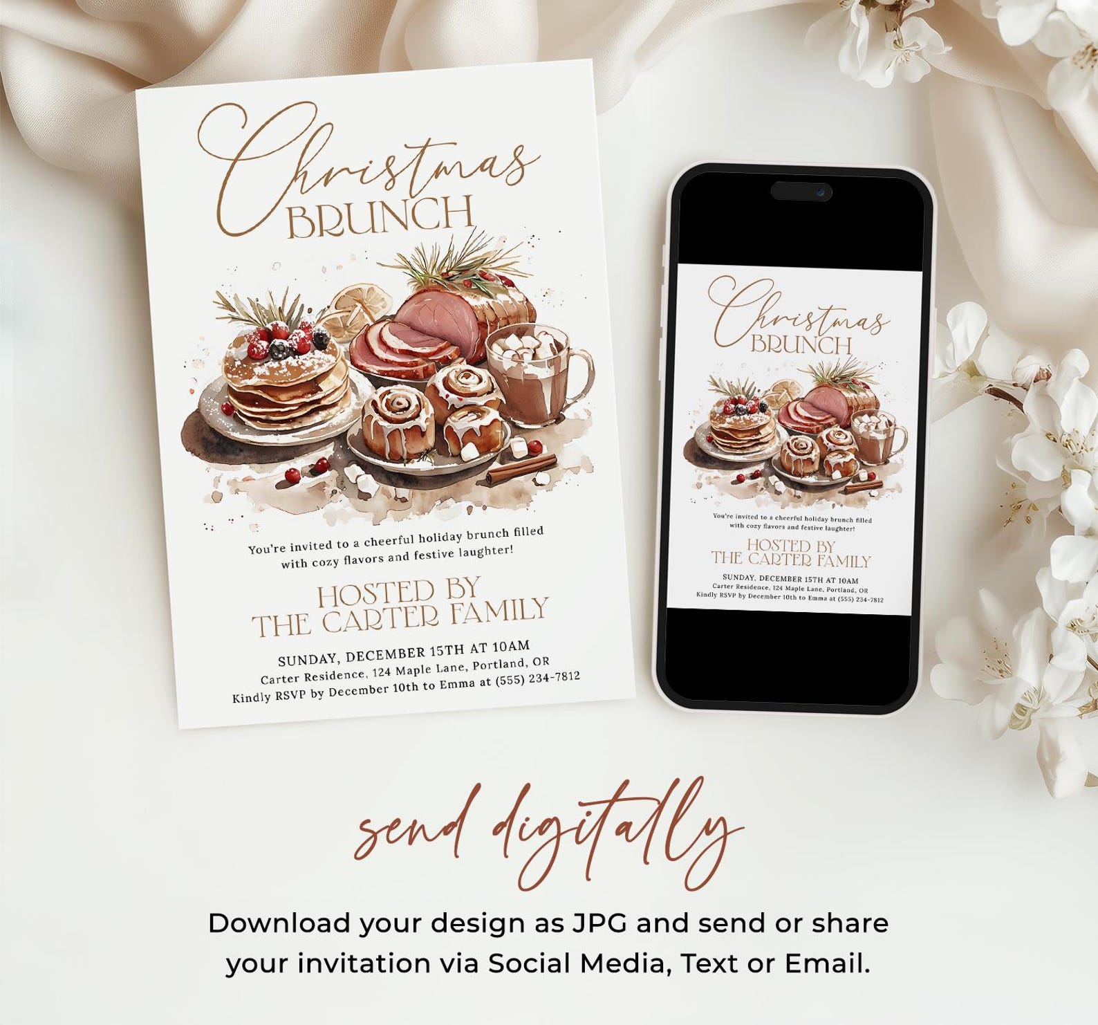 Christmas Brunch Invitation EDITABLE, Holiday Brunch Party Invitation ...