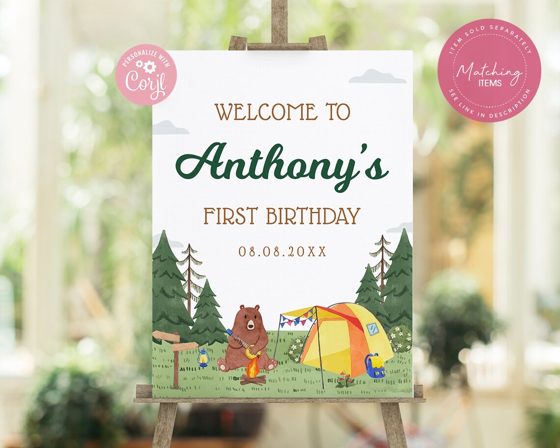One Happy Camper Water Bottle Labels Editable First Birthday - Etsy
