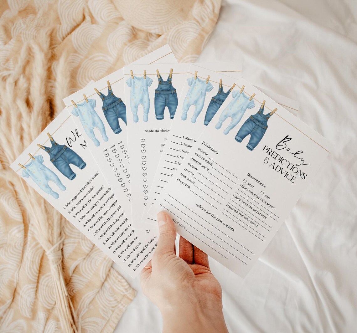 Blue Jean Baby Shower Games Bundle, Editable Denim Baby Shower Game ...