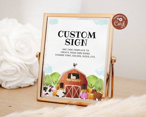 Custom Farm Birthday Sign EDITABLE, Barn Animals Party Sign Printable ...