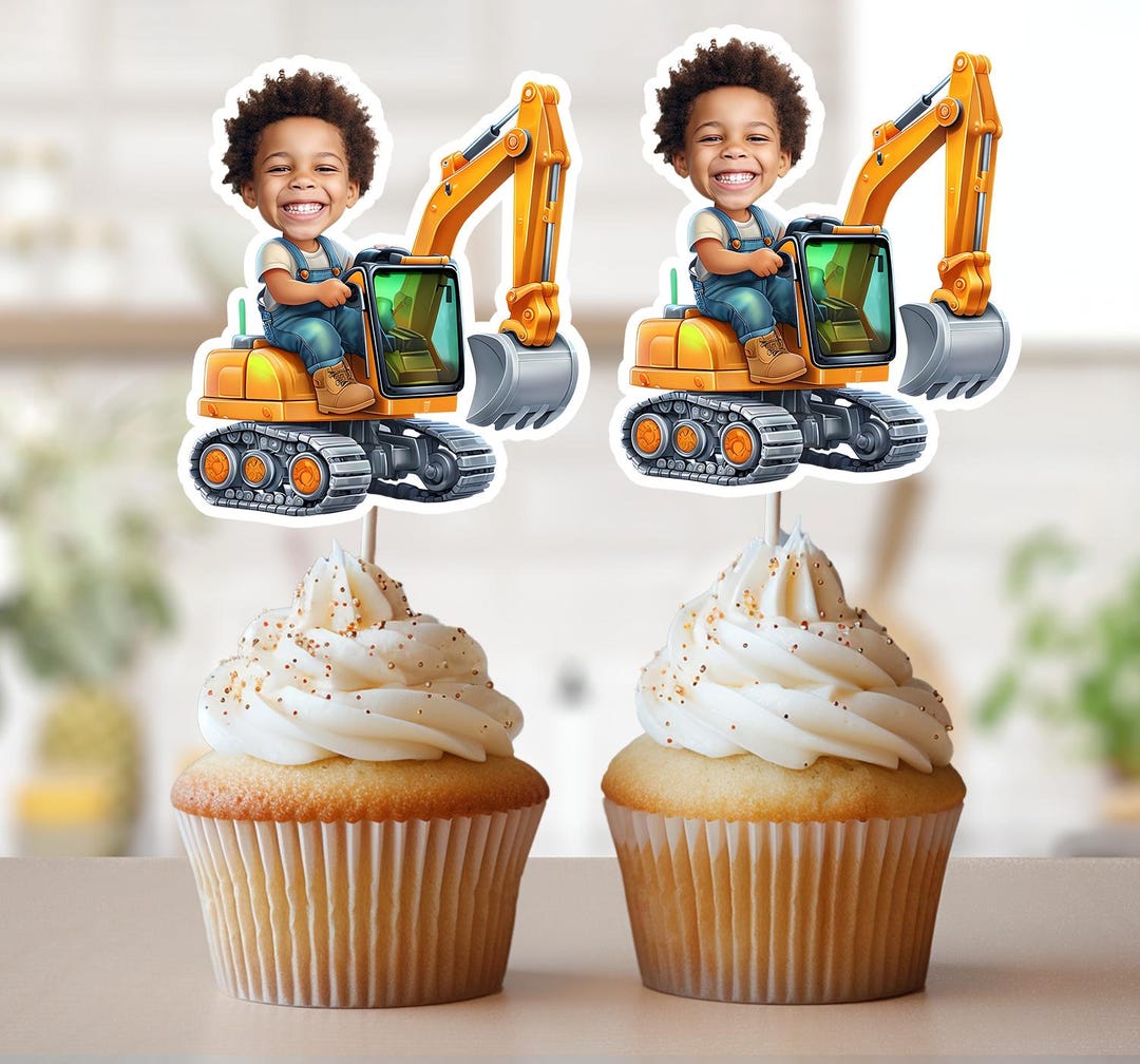 Construction Photo Cupcake Toppers, Excavator Trucks Cupcake Toppers ...