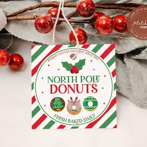 Elf Donuts Gift Tag EDITABLE, North Pole Elf Donuts Stickers, Christmas ...