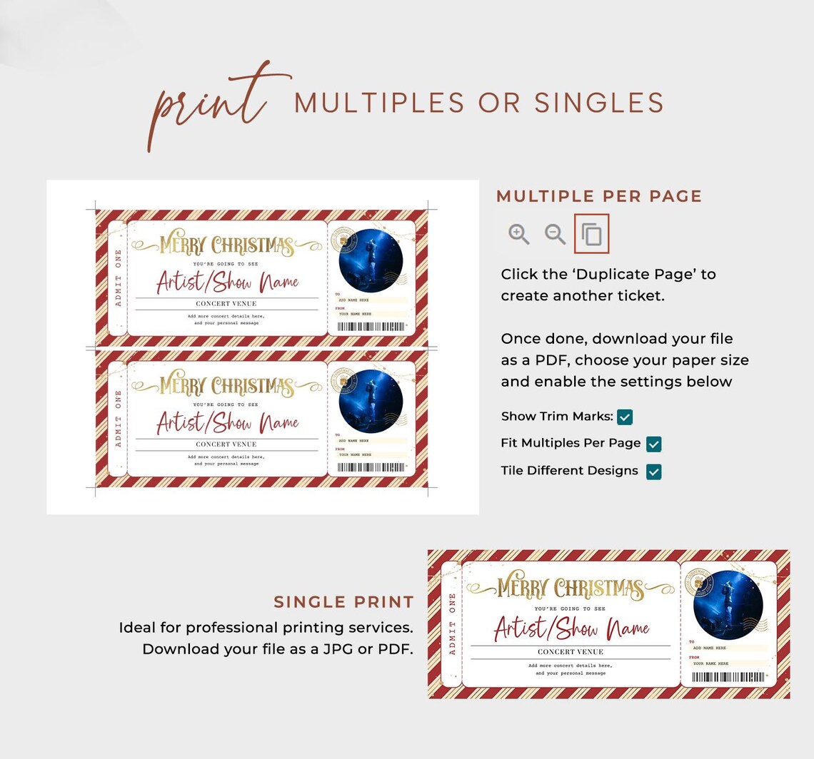 Christmas Concert Ticket EDITABLE, Holiday Surprise Ticket, Concert ...