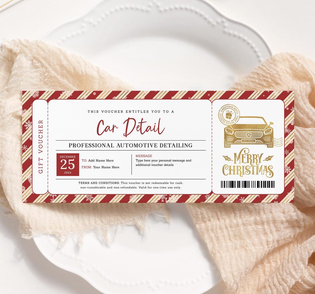 Car Detail Christmas Certificate EDITABLE, Auto Detailing Gift Card ...