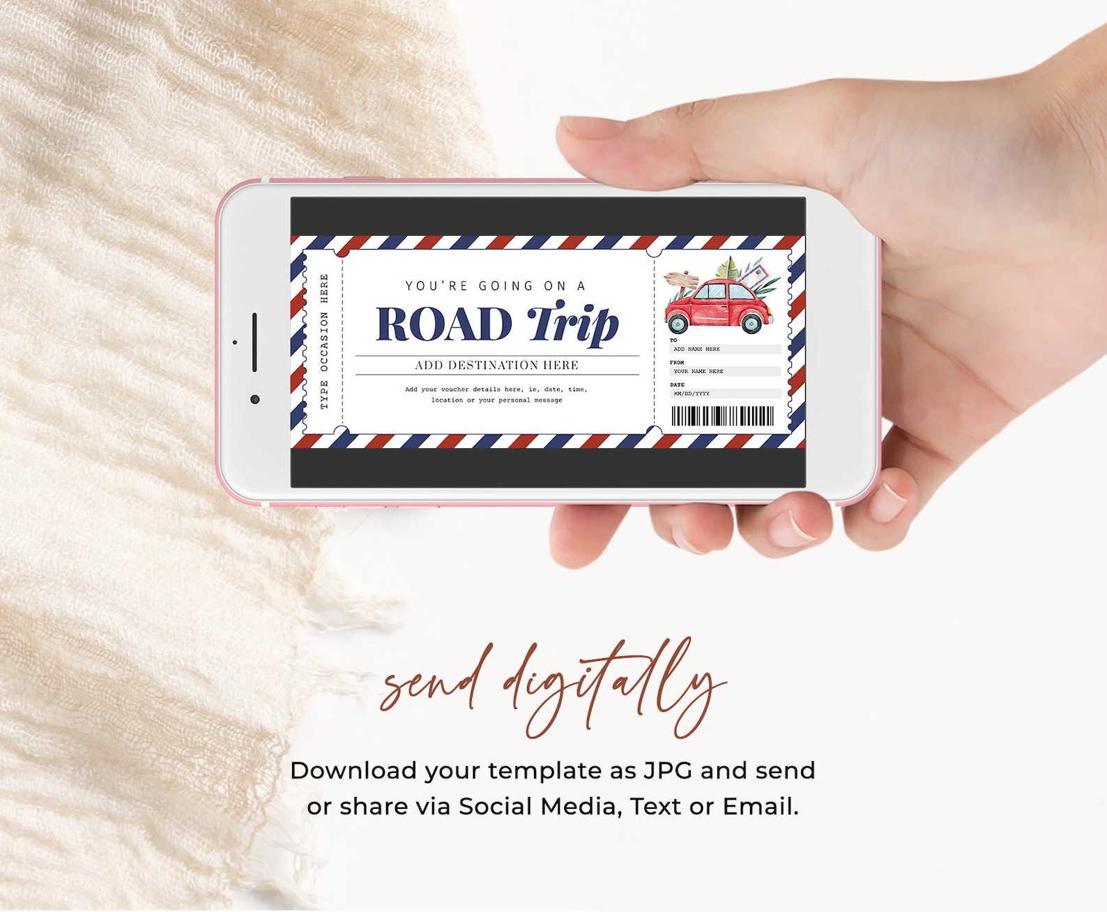 Road Trip Gift Ticket EDITABLE, Surprise Weekend Away Trip Voucher ...
