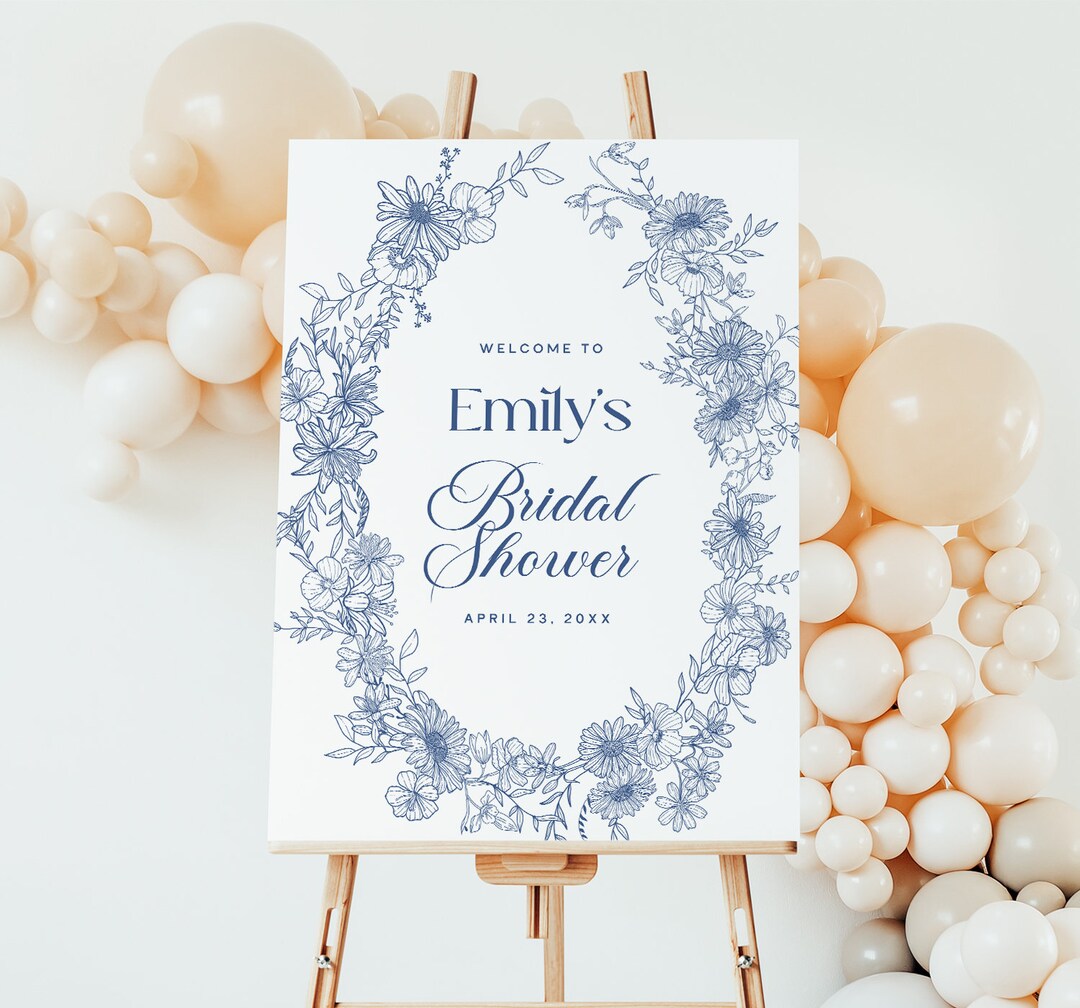 Blue Floral Bridal Shower Welcome Sign EDITABLE, Something Blue Welcome ...