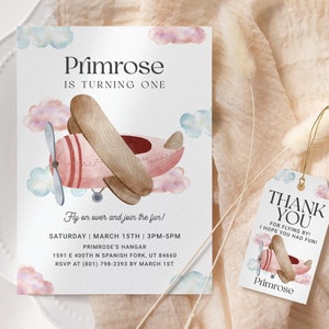 Pink Airplane Birthday Invitation EDITABLE Vintage Airplane - Etsy