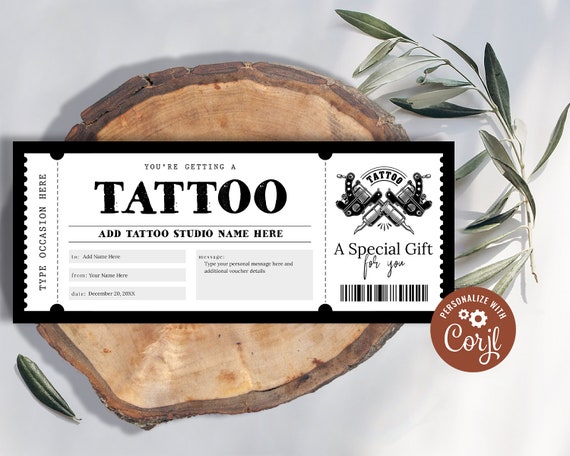 Tattoo Certificate EDITABLE, Tattoo Gift Voucher Printable, Get Inked ...