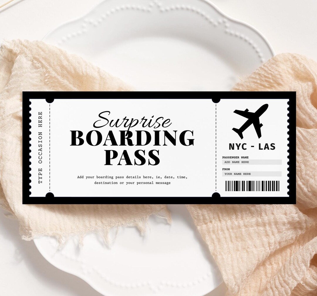Boarding Pass Ticket EDITABLE, Surprise Trip Gift Voucher, Printable ...