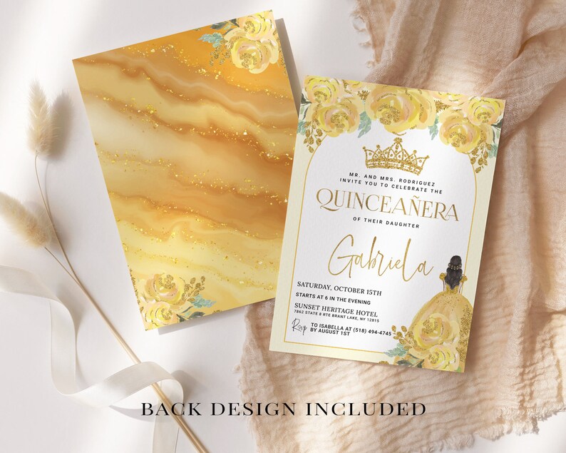 Yellow Gold Quinceañera Invitation EDITABLE Floral Mis Quince - Etsy