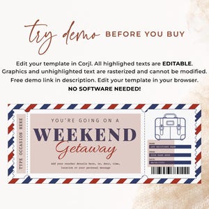Weekend Getaway Gift Voucher EDITABLE, Surprise Weekend Away Ticket ...