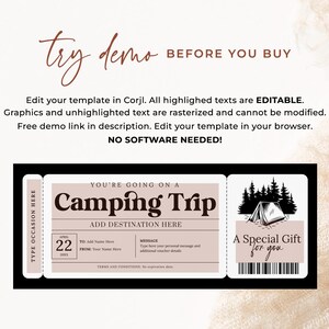Camping Trip Voucher EDITABLE, Surprise Camping Gift Certificate ...