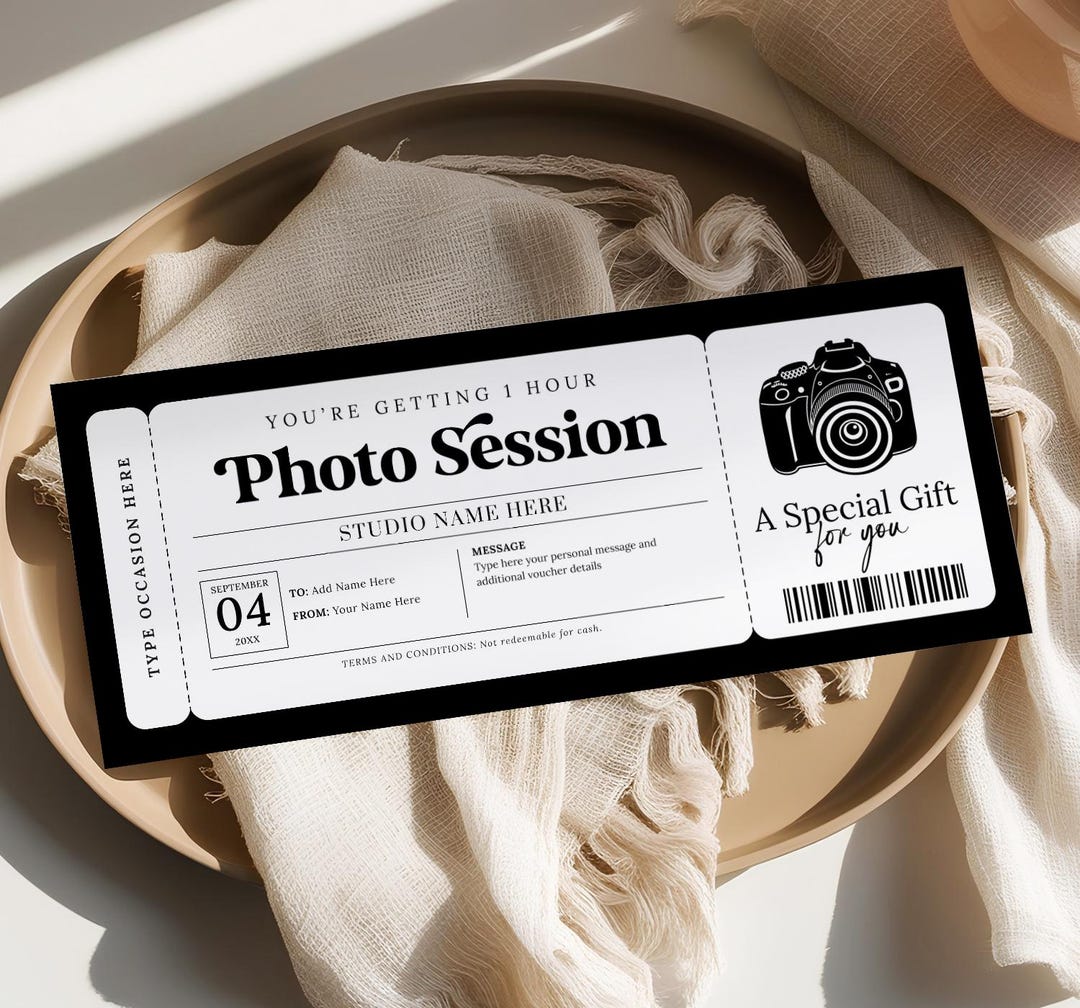 Photo Session Gift Certificate EDITABLE, Photography Gift Card ...