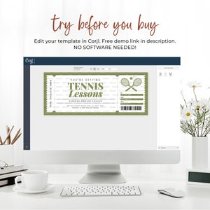 Tennis Lesson Certificate EDITABLE, Tennis Lesson Voucher Printable ...