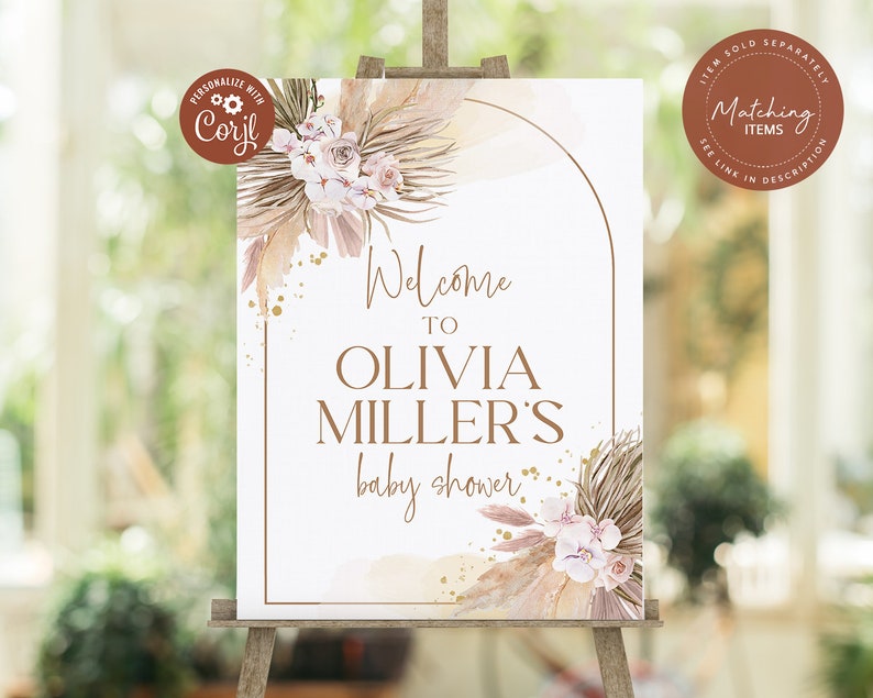 Custom Boho Pampas Sign EDITABLE, Pampas Grass Party Sign Printable ...