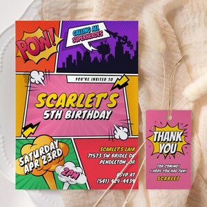Superhero Girl Birthday Invitation EDITABLE, Comic Book Birthday ...