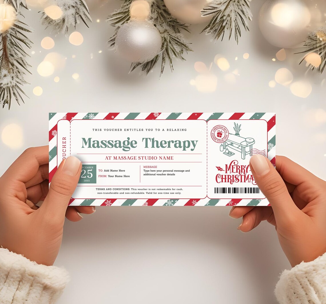 Massage Christmas Gift Certificate EDITABLE, Massage Therapy Voucher ...