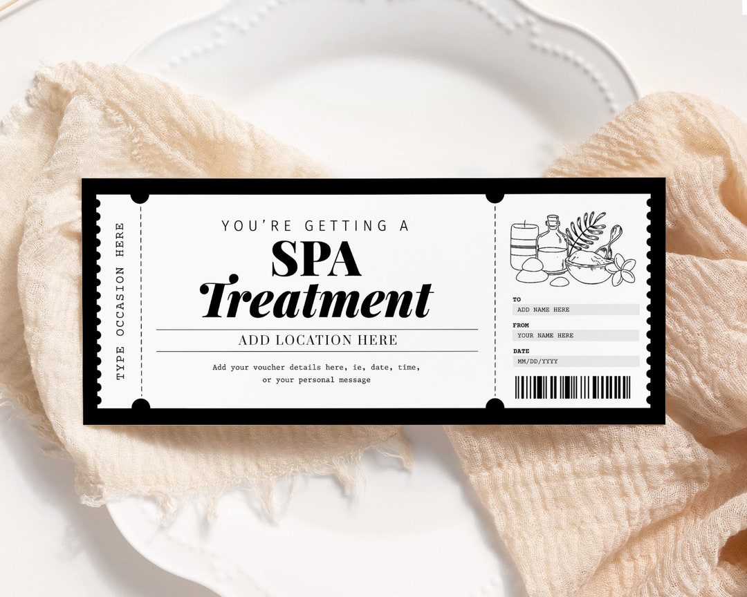 Spa Day Certificate EDITABLE, Spa Treatment Voucher Printable, Massage ...