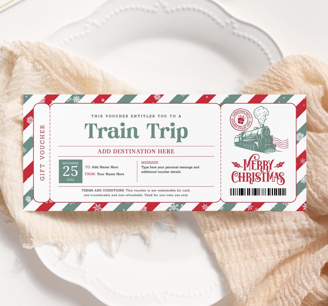 Train Christmas Ticket EDITABLE, Printable Santa Train Ticket Template ...
