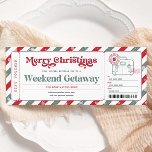 Weekend Getaway Christmas Voucher EDITABLE, Weekend Away, Surprise ...