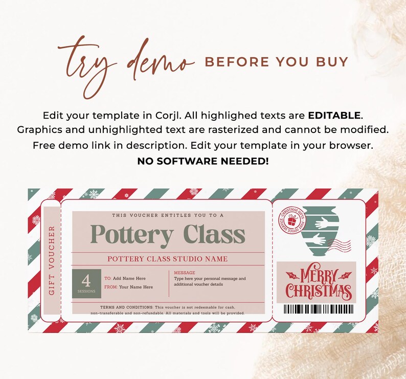 Pottery Class Christmas Certificate EDITABLE, Pottery Lesson Gift ...