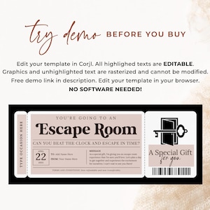 Escape Room Ticket EDITABLE, Escape Room Voucher Printable, Game Room ...