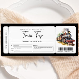 Train Ticket Voucher EDITABLE, Surprise Train Boarding Pass Printable ...