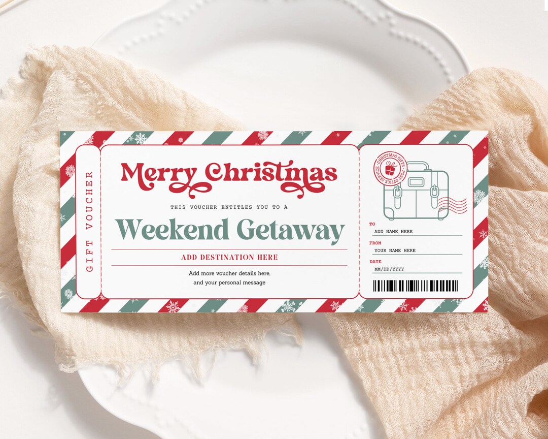 Weekend Getaway Christmas Voucher EDITABLE, Weekend Away, Surprise ...