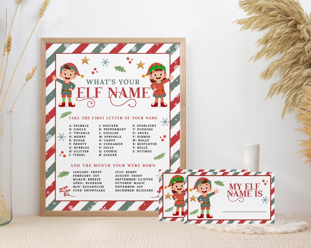 What's Your Elf Name Game Sign, Printable Christmas Elf Name Game, Kids ...