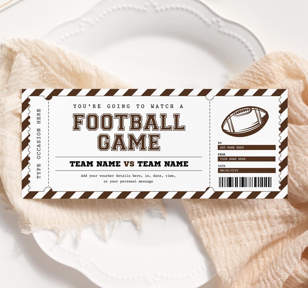Football Game Ticket EDITABLE, Surprise Football Gift Certificate ...