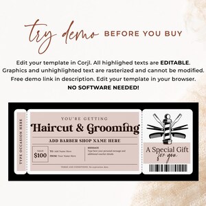 Barber Gift Certificate EDITABLE, Barbershop Voucher Printable, Barber ...