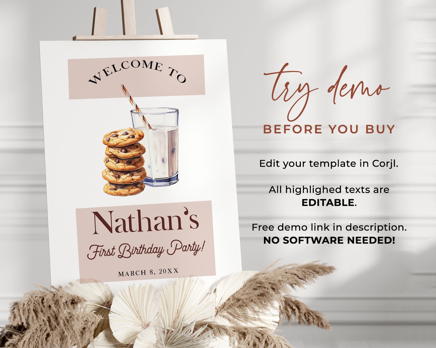 Milk and Cookies Birthday Welcome Sign EDITABLE, Milk and Cookies First ...
