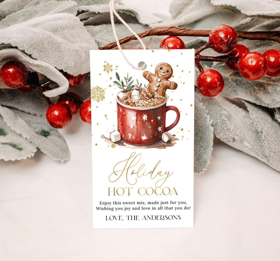 Holiday Hot Cocoa Gift Tag EDITABLE, Christmas Hot Chocolate Gift Tag ...