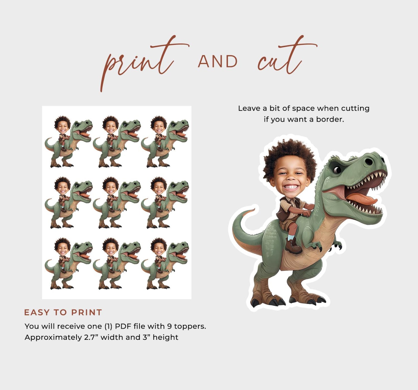 Dinosaur Face Cupcake Toppers, Personalized Dinosaur Photo Cupcake ...