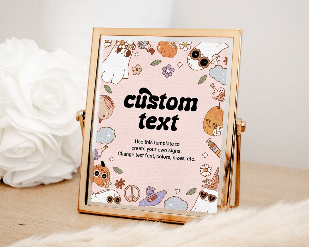 Custom Halloween Birthday Sign EDITABLE, Groovy Pink Halloween Birthday ...