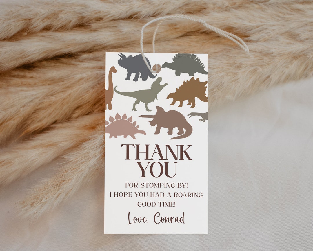 Dinosaur Birthday Favor Tags EDITABLE, Printable Dino Party Thank You ...