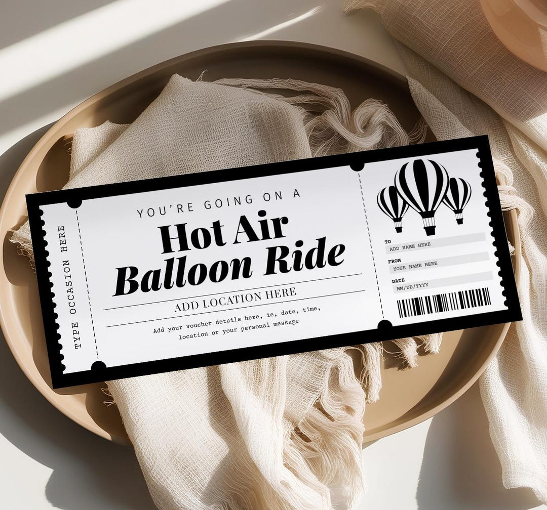 Hot Air Balloon Ticket EDITABLE, Hot Air Balloon Gift Certificate ...