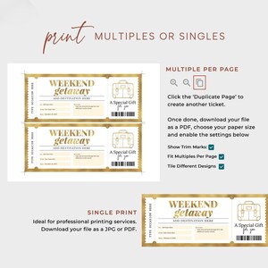 Weekend Getaway Gold Voucher EDITABLE, Surprise Weekend Away Ticket ...