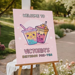 Boba Tea Birthday Welcome Sign EDITABLE, Bubble Tea Birthday Party ...