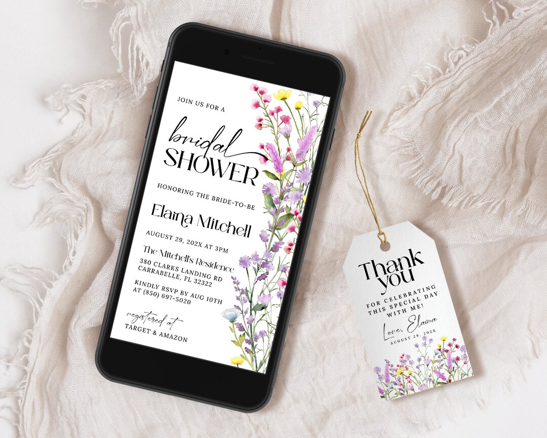 Wildflower Bridal Shower Digital Invitation EDITABLE, Boho Floral ...