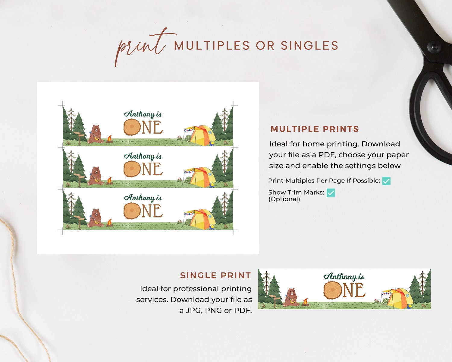 One Happy Camper Water Bottle Labels EDITABLE, First Birthday Party ...