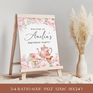 Floral Tea Party Welcome Sign EDITABLE, Blush Pink High Tea Welcome ...