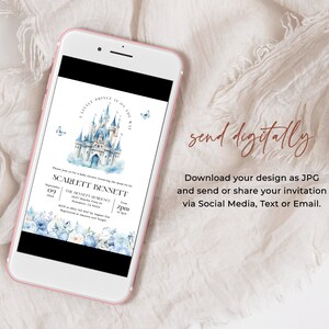 Blue Fairytale Castle Baby Shower Invitation EDITABLE, Royal Prince ...