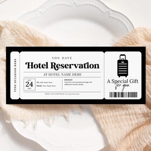 Hotel Reservation Gift Voucher EDITABLE, Hotel Stay Ticket Template ...