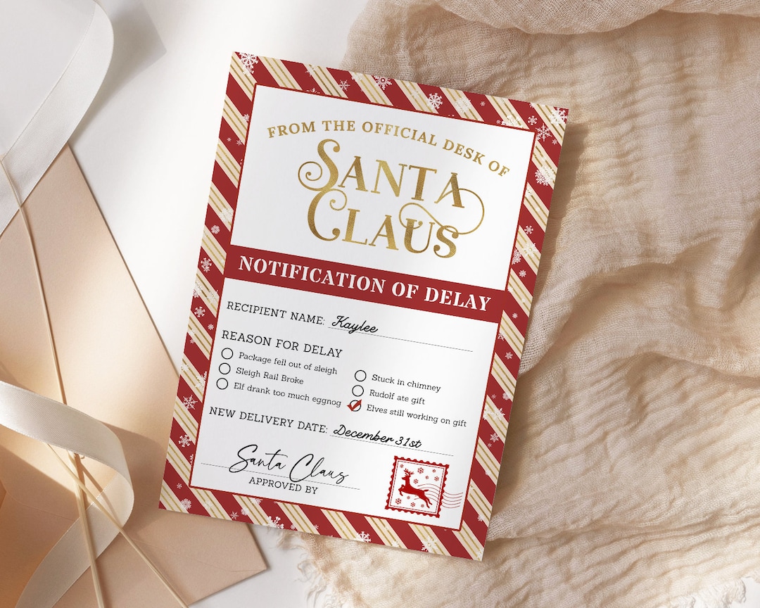 Christmas Gift Delay Notification EDITABLE, Delayed Gift Notice, Late ...