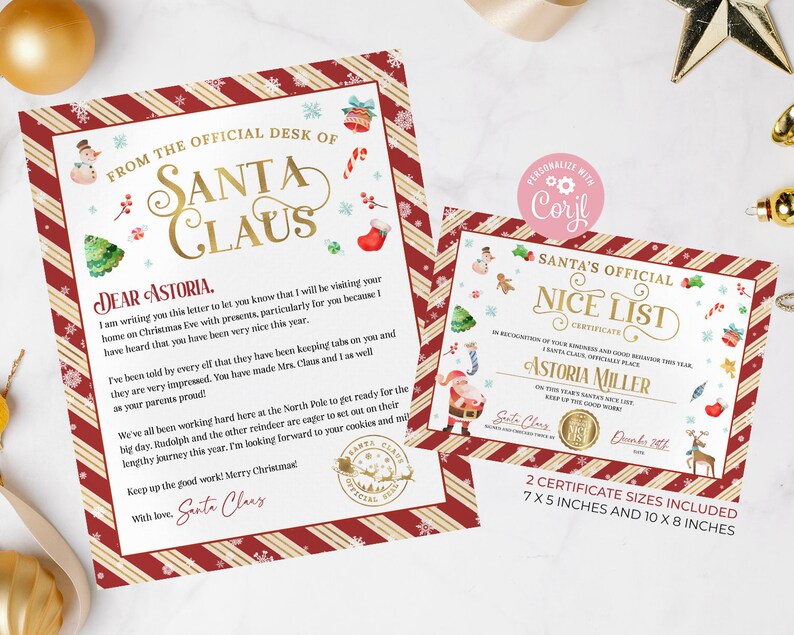 Christmas Santa Letter and Nice List Certificate EDITABLE - Etsy